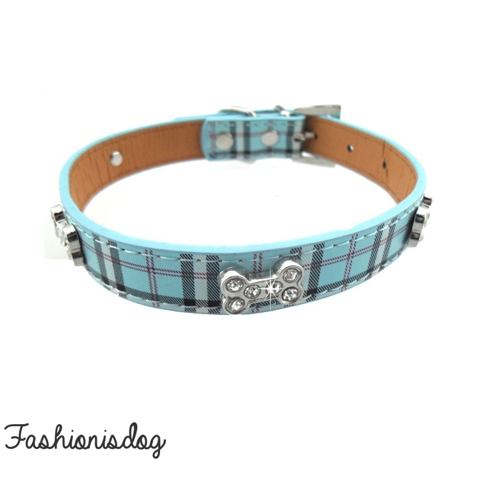 Collier Bones tartan turquoise pour chiens